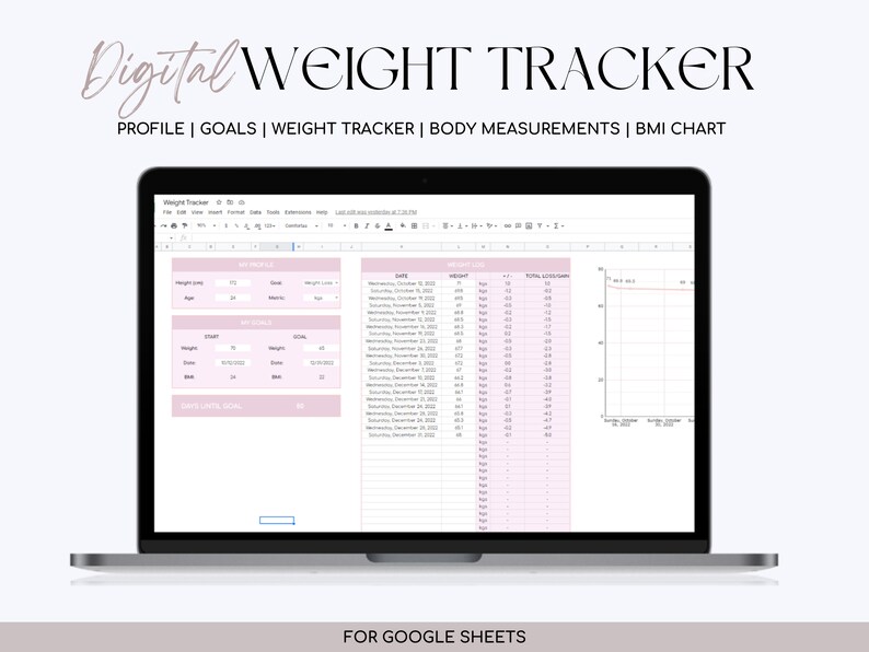Weight Loss Tracker Spreadsheet for Google Sheets Digital Fitness ...
