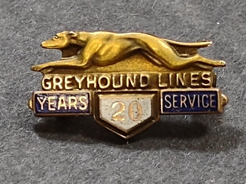 Vintage 20 Years Service Pin Greyhound Lines NSF 10K Gold Employee Bus ...
