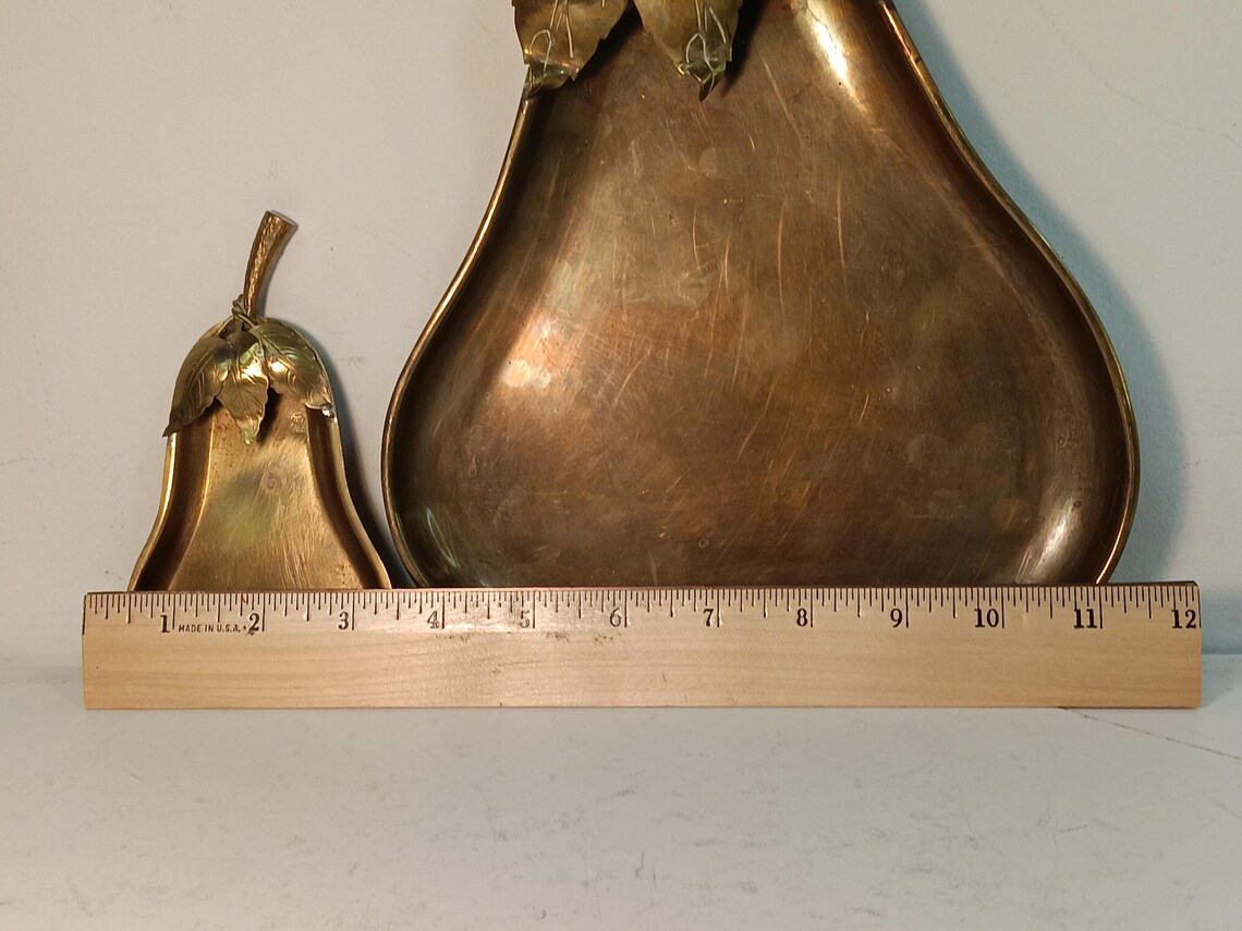 Vintage Large Brass Pear Shaped Serving Tray Patina 12 X 8 Small Tray ...