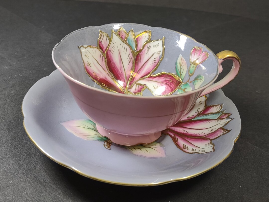 SAJI Fancy China Hand Painted Tea Cup and Saucer Occupied Japan Purple ...