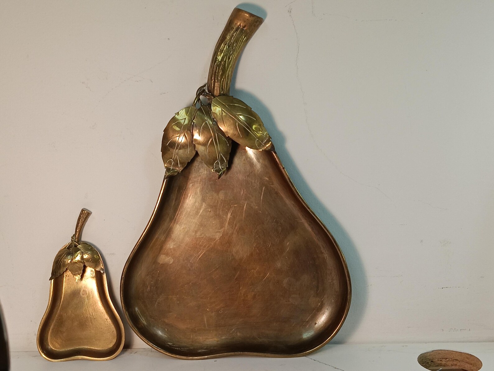 Vintage Large Brass Pear Shaped Serving Tray Patina 12” X 8” + Small ...