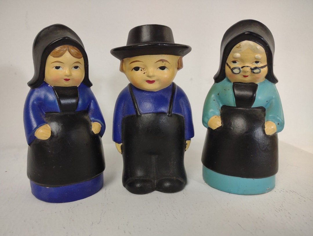 Vintage Hand Painted Wooden Amish Salt and Peppers Shakers 3 Pc Set - Etsy
