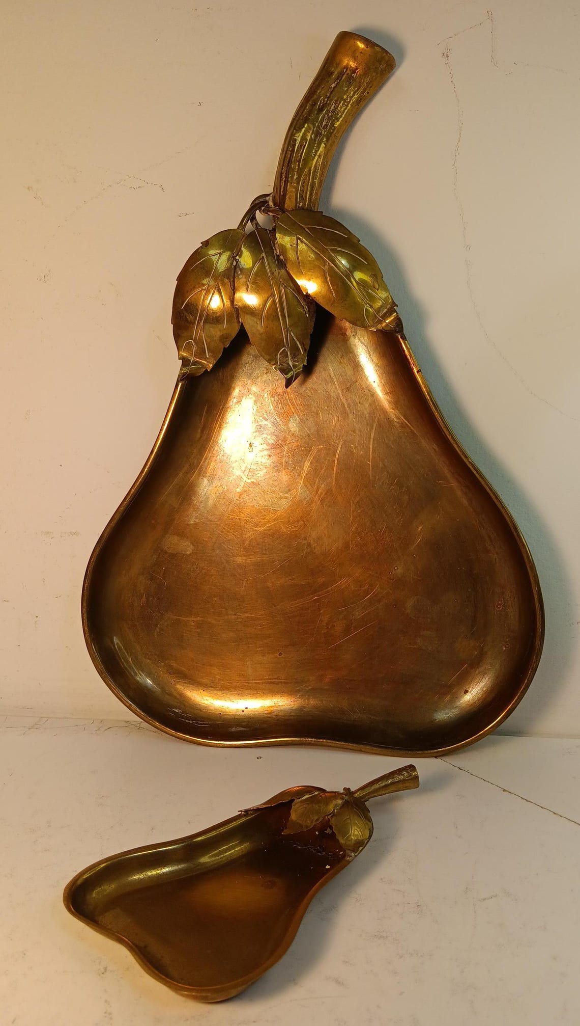 Vintage Large Brass Pear Shaped Serving Tray Patina 12 X 8 Small Tray ...
