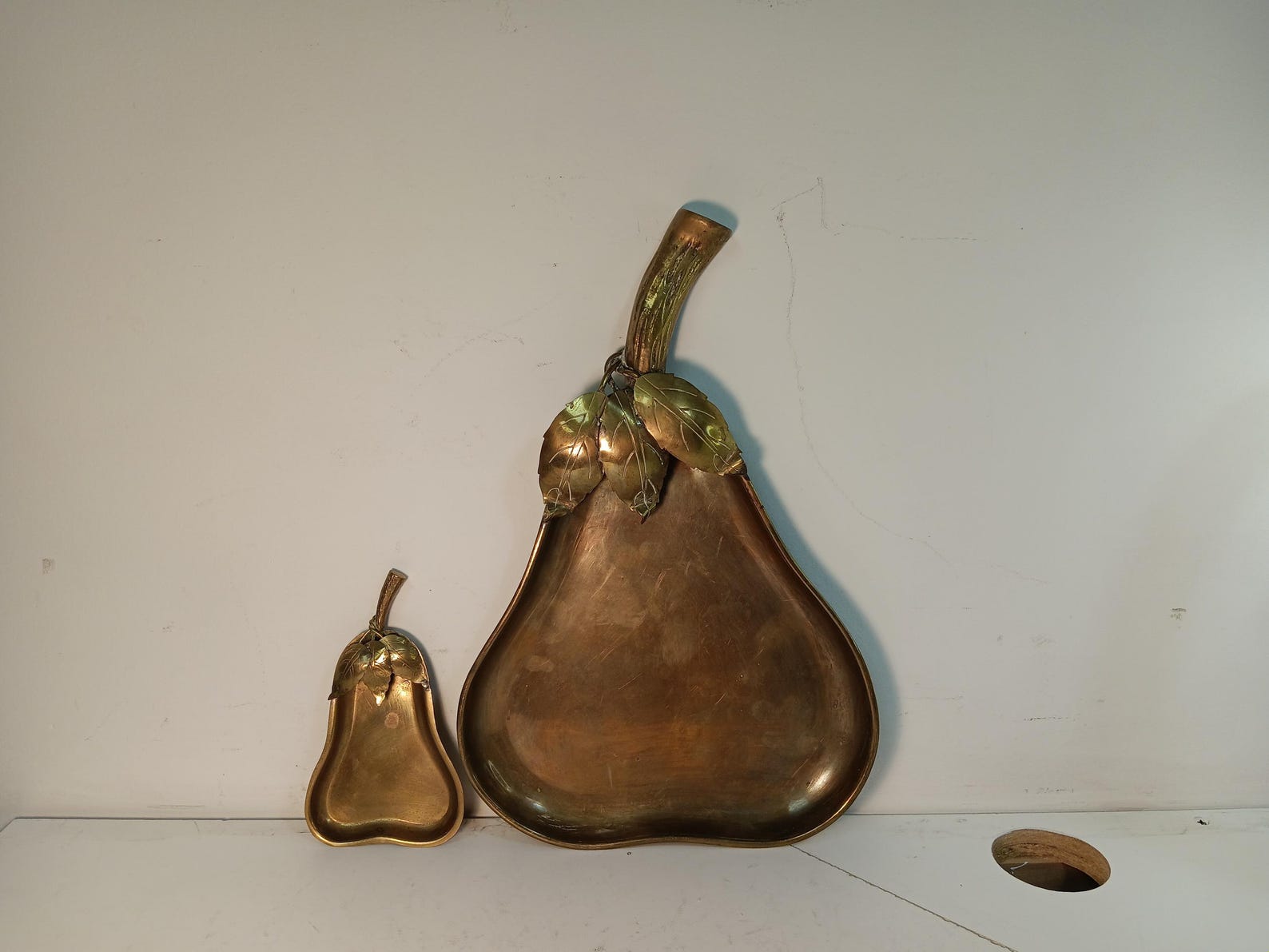 Vintage Large Brass Pear Shaped Serving Tray Patina 12” X 8” + Small ...