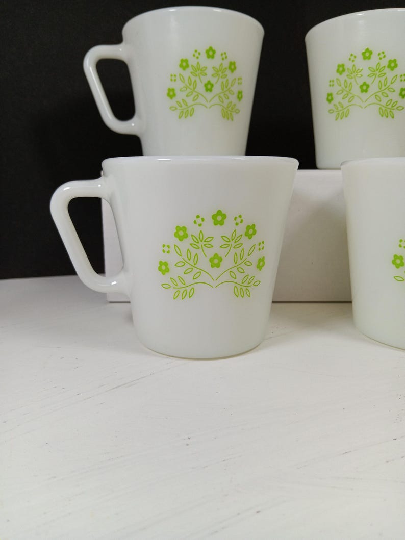 Pyrex Honeydew green Daisies Summer Impressions Mugs 1410 Vintage Pre ...