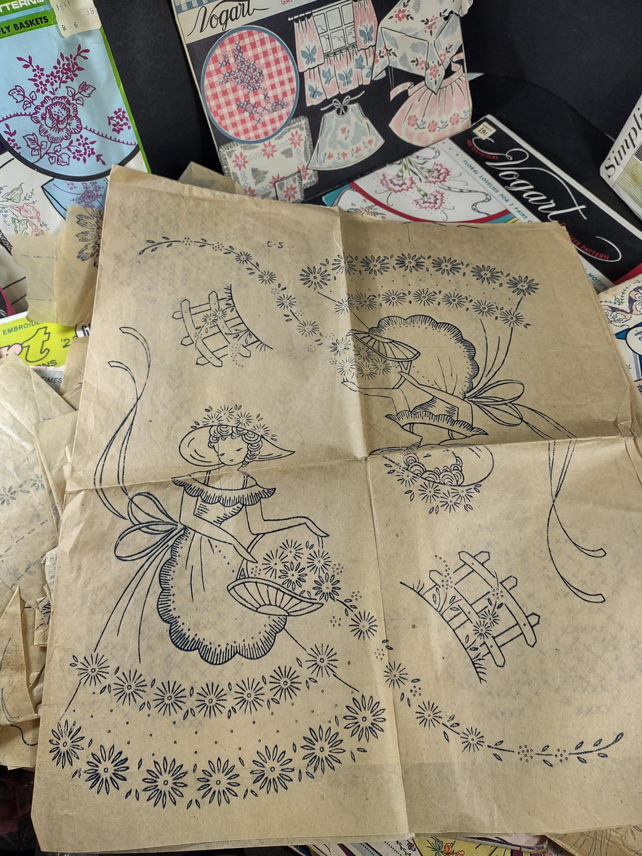 Vintage Vogart Repeat Transfer Patterns HUGE LOT of Transfers Floral ...