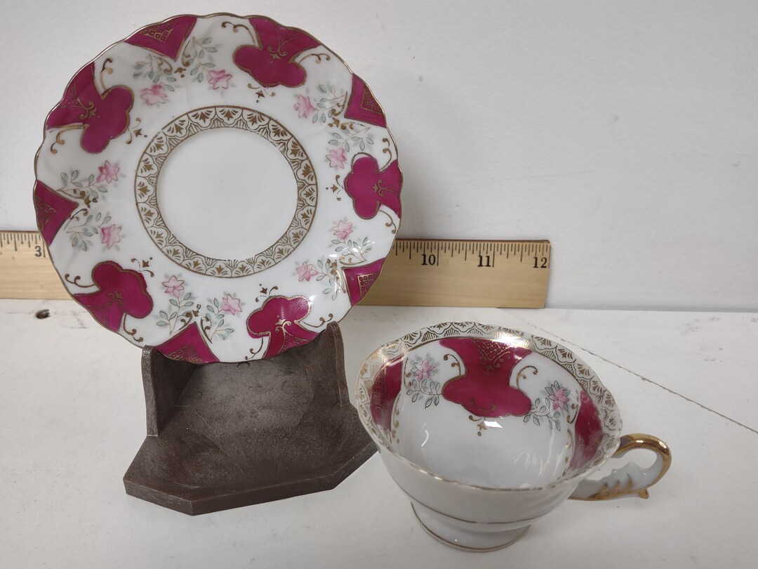 Ucagco Tea Cup & Saucer Made in Occupied Japan Pink/purple Floral Hand ...