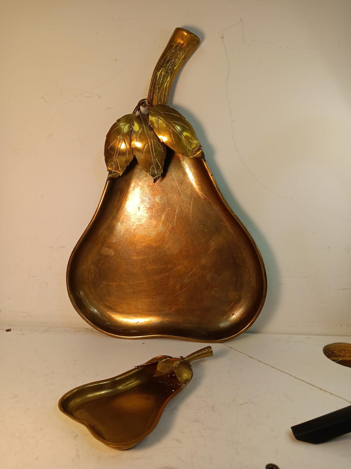 Vintage Large Brass Pear Shaped Serving Tray Patina 12 X 8 Small Tray ...