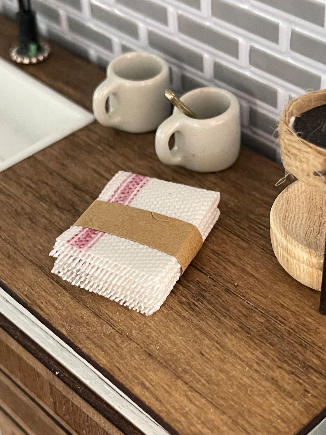 1/12 Scale Vintage Style Red Stripe Tea Towels // 2 Pack Black Towel ...