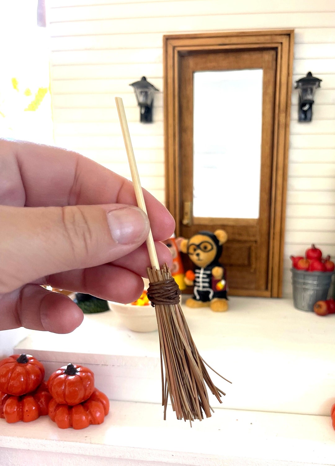 Miniature Witches Broom, 1/12 Scale Halloween Prop, Pine Needle Broom ...