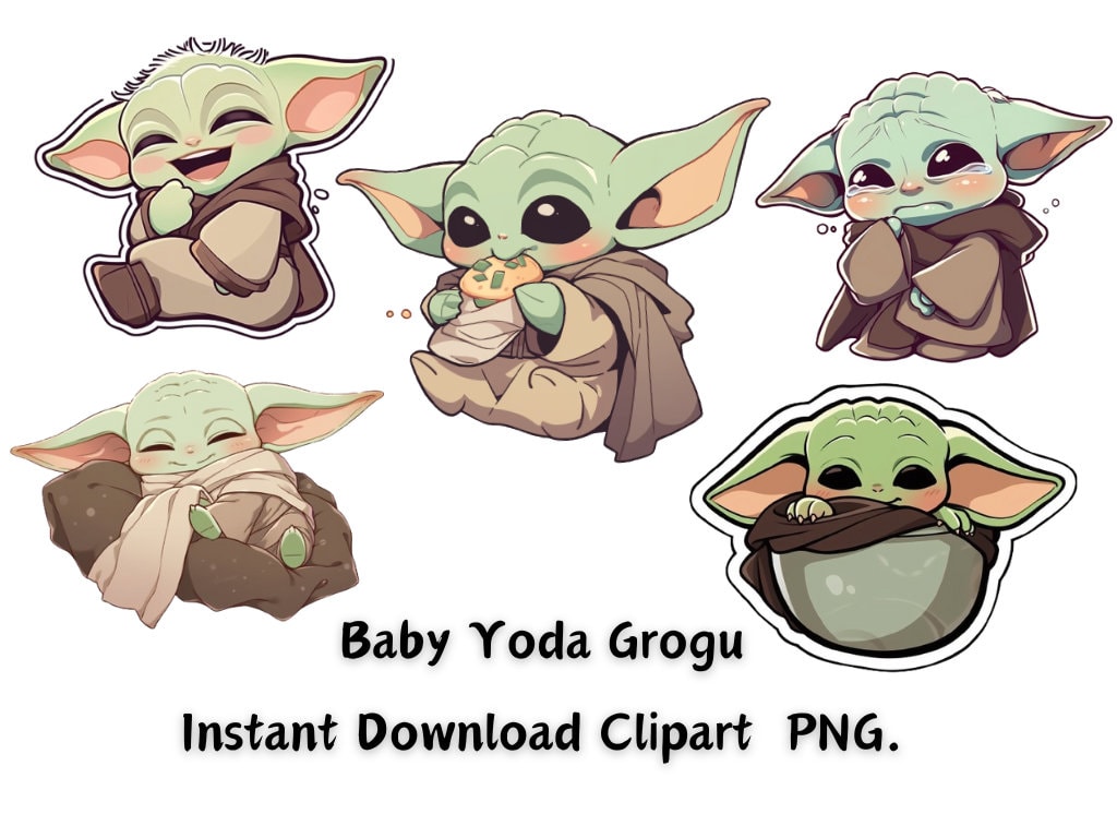 Instant Download Clip Art Baby Yoda Grogu Stickers for Nursery Set of 5 ...