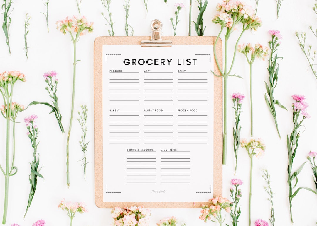Printable Grocery List Simple Shopping List Category List - Etsy