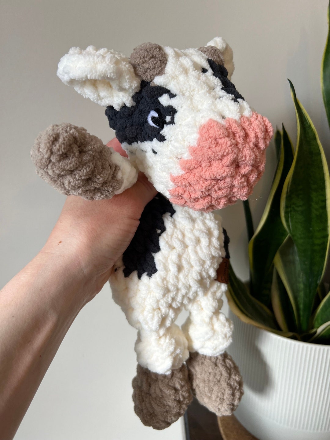 Cow Lovey Crochet Black and White Farm Animal Snuggler Handmade Cow ...
