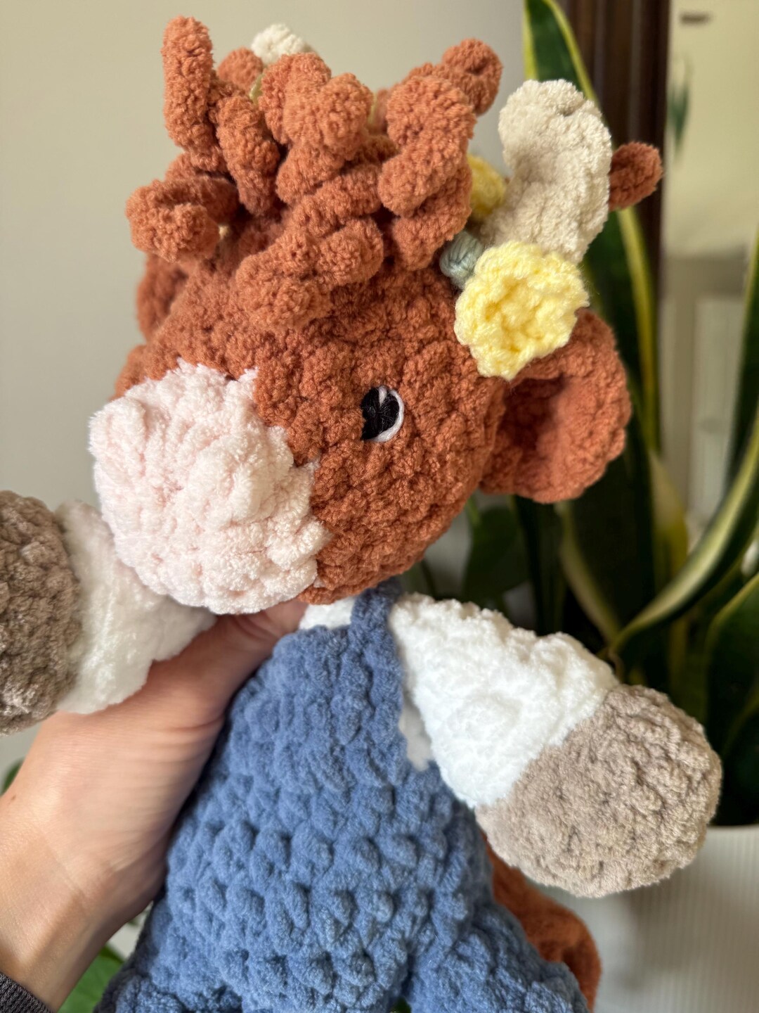Highland Cow Lovey - Crochet Highland in Overalls and Flower Crown ...