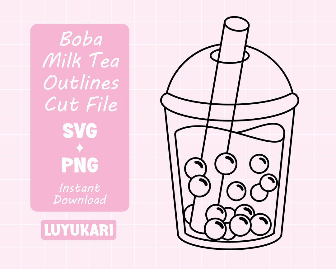 Boba Milk Tea Outlines SVG Bundle, Cute Bubble Tea Lover SVG Cut File ...