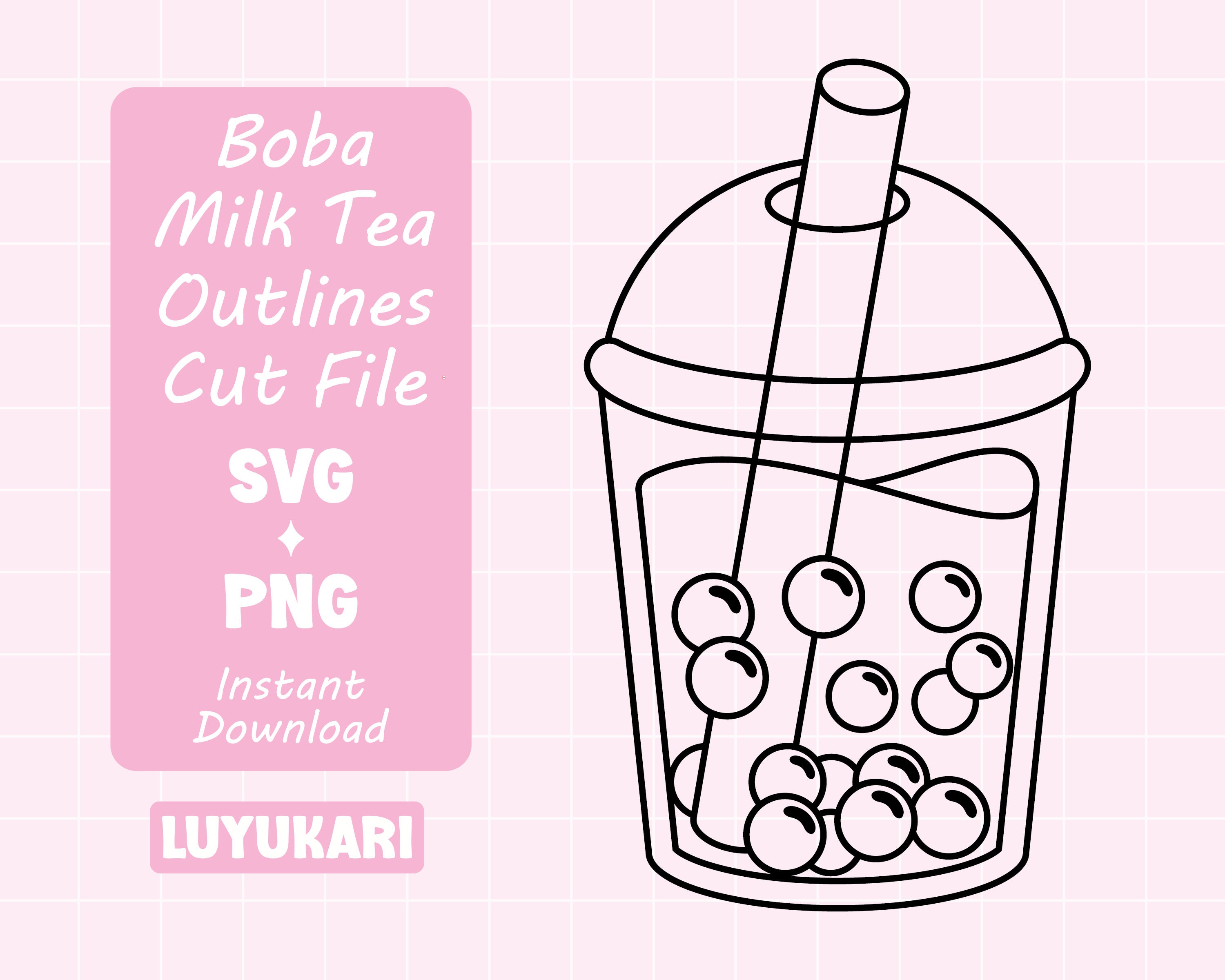 Boba Milk Tea Outlines SVG Bundle, Cute Bubble Tea Lover SVG Cut File ...