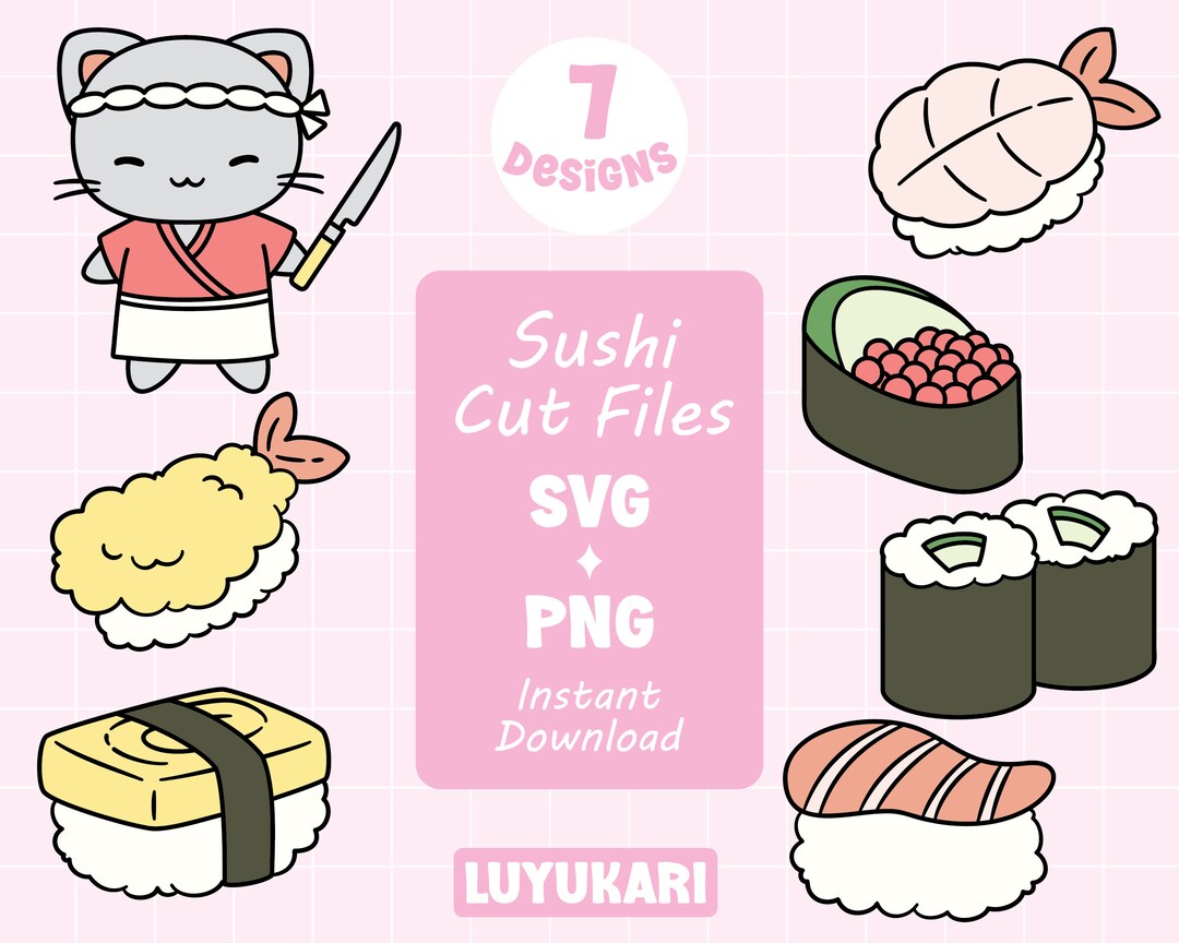 Sushi SVG Bundle, Cute Japanese Food SVG Cut File for Cricut, Nigiri ...