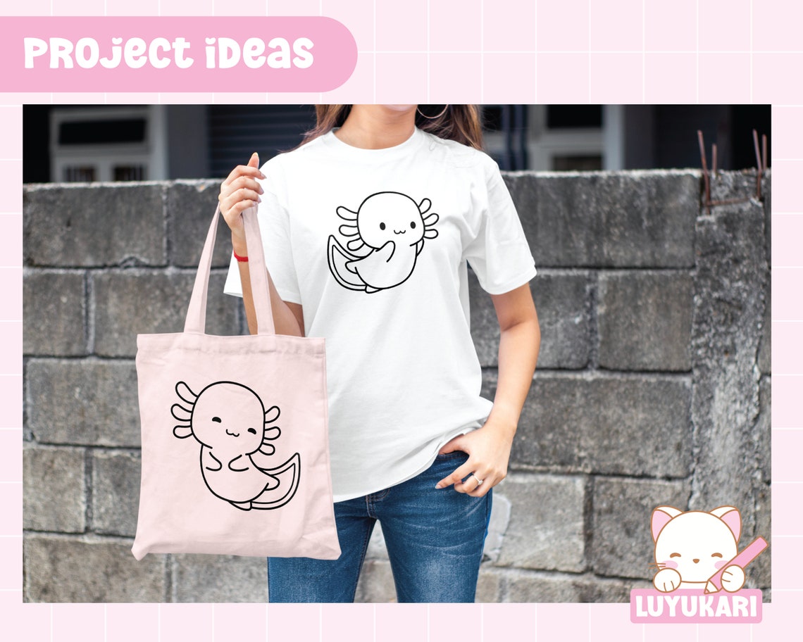 Cute Axolotl Outline SVG Bundle, Kawaii Baby Axolotl SVG Cut File for ...