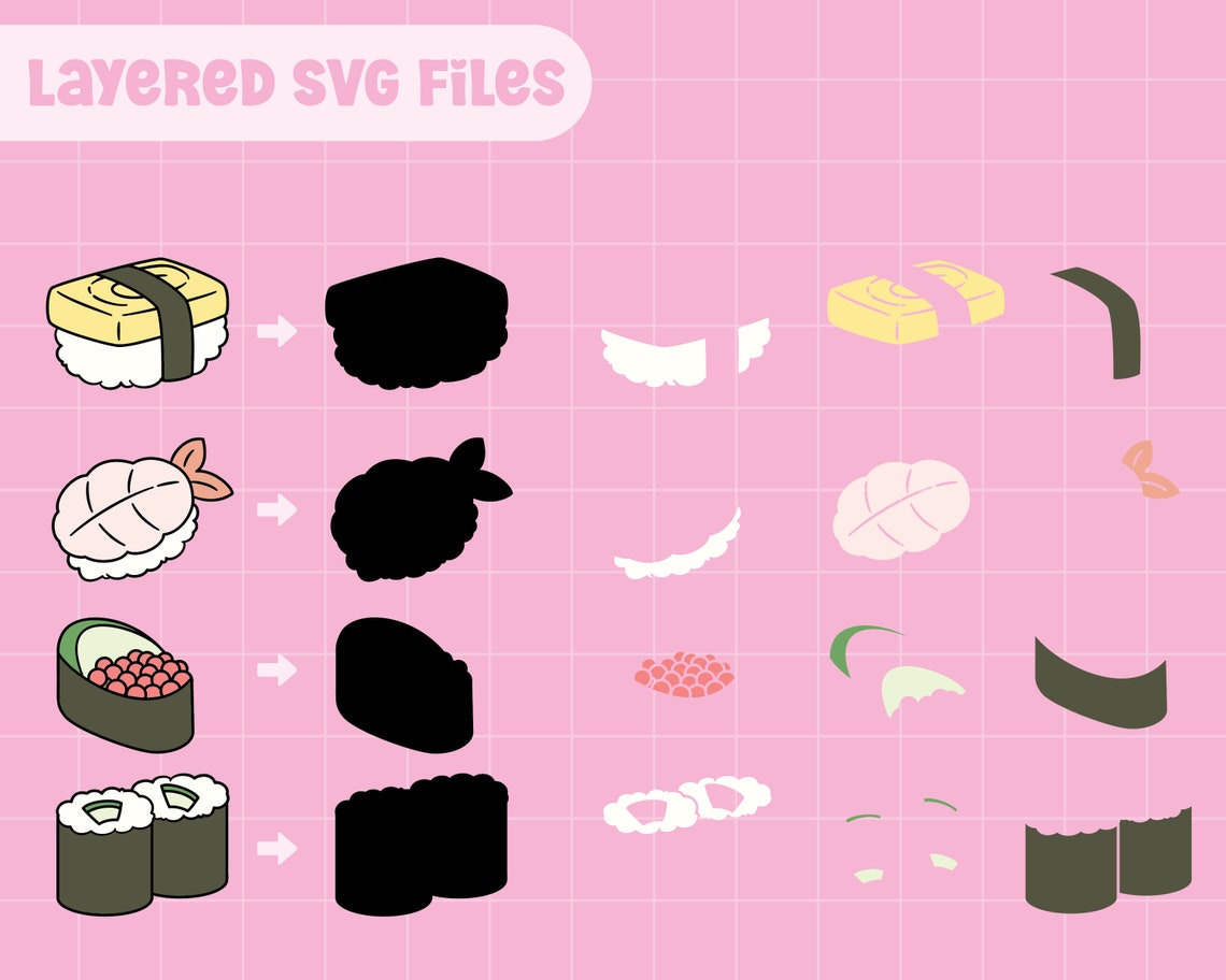 Sushi SVG Bundle, Cute Japanese Food SVG Cut File for Cricut, Nigiri ...