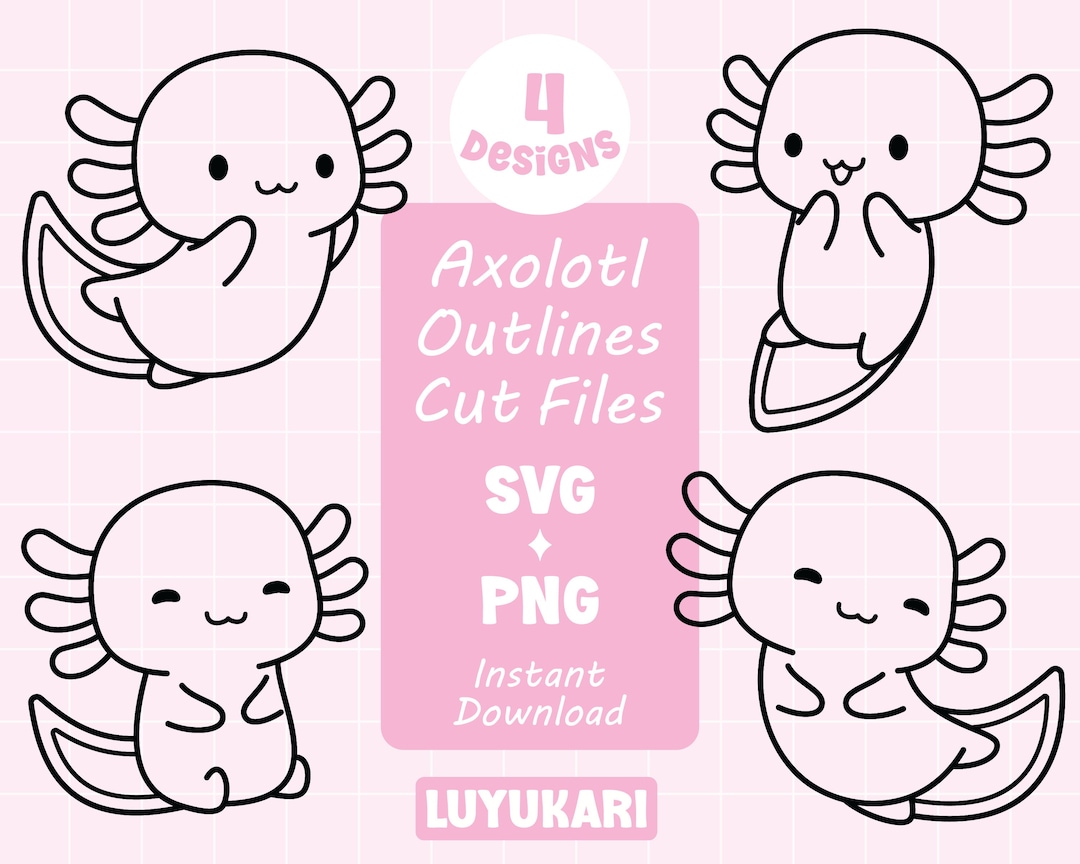 Cute Axolotl Outline SVG Bundle, Kawaii Baby Axolotl SVG Cut File for ...