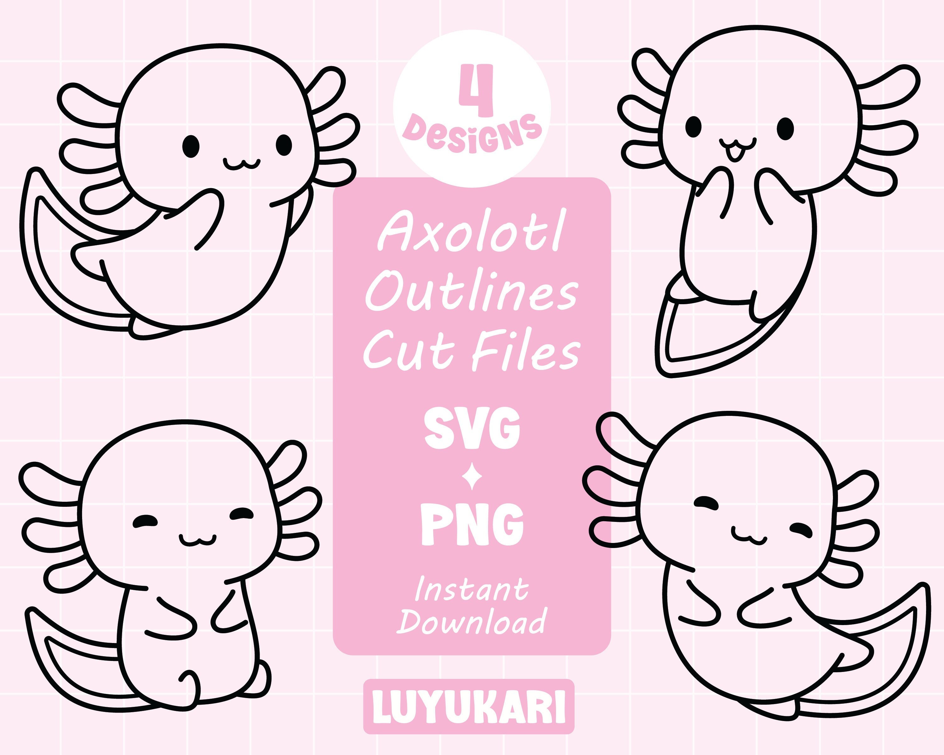 Cute Axolotl Outline SVG Bundle, Kawaii Baby Axolotl SVG Cut File for ...