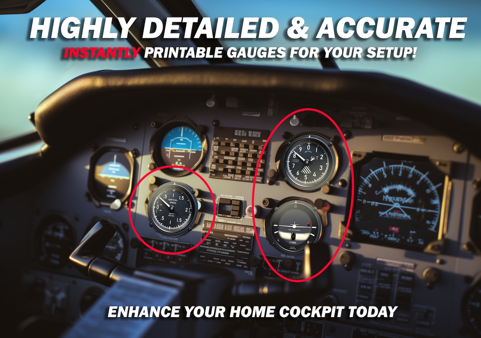 FLIGHT SIMULATOR Instruments Gauges Pilot Pack x6 Instant Digital ...