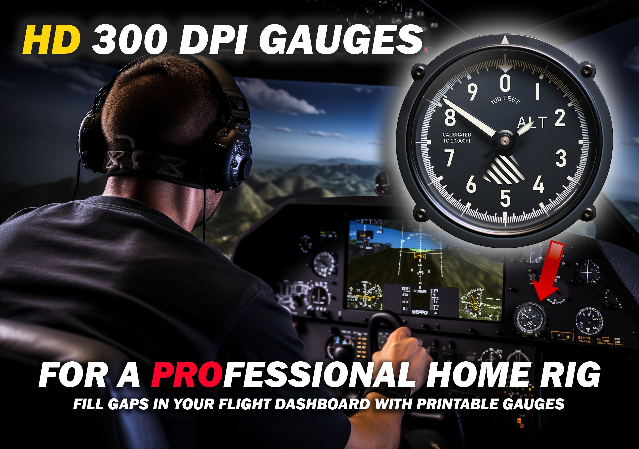 FLIGHT SIMULATOR Instruments Gauges Pilot Pack x6 Instant Digital ...