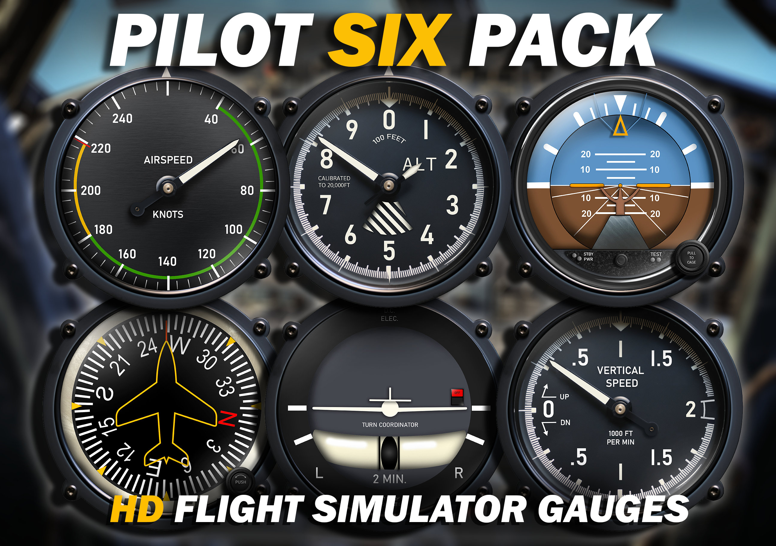 FLIGHT SIMULATOR Instruments Gauges Pilot Pack x6 Instant Digital ...