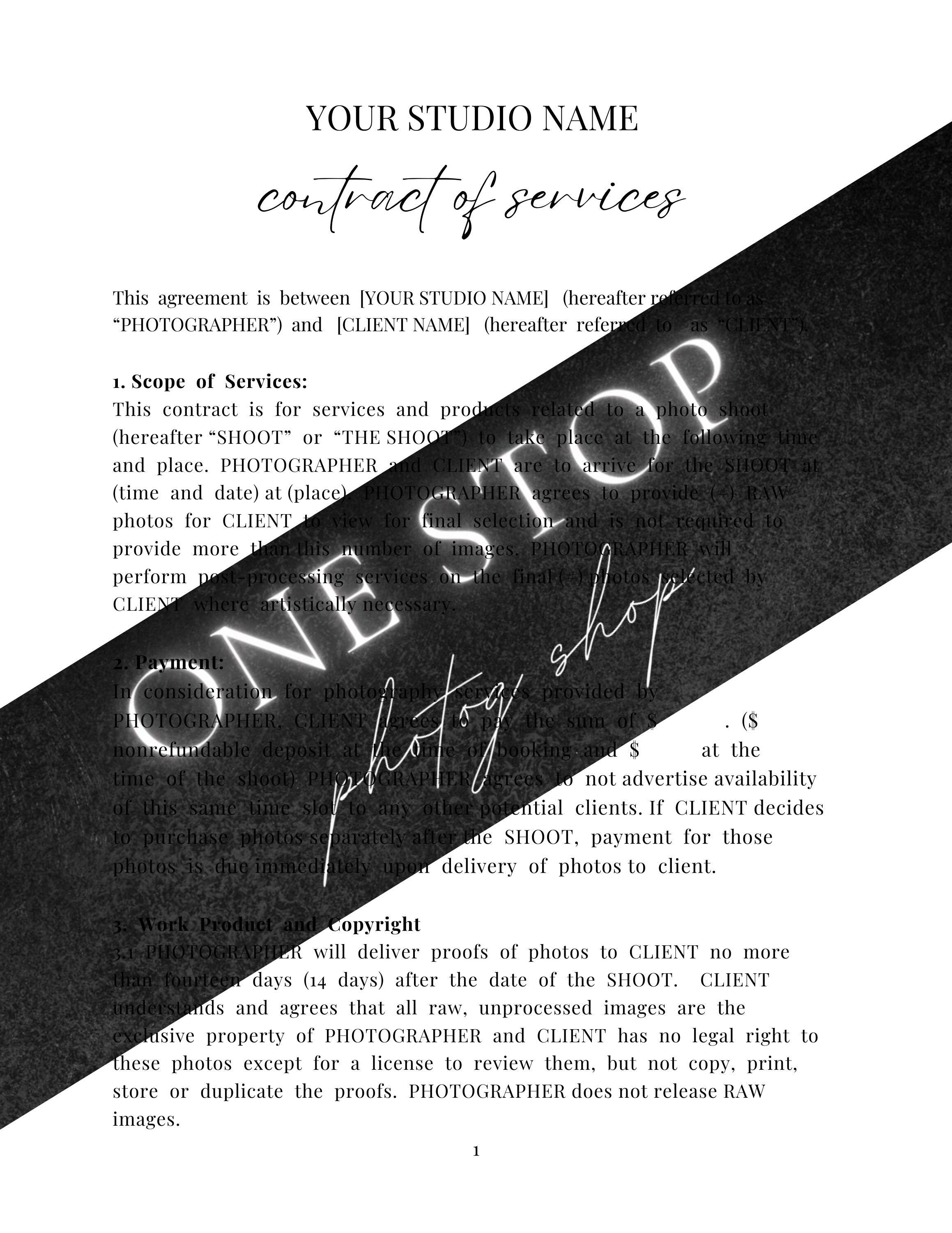 Photography Contract Templates, Model Release Template, Contract ...