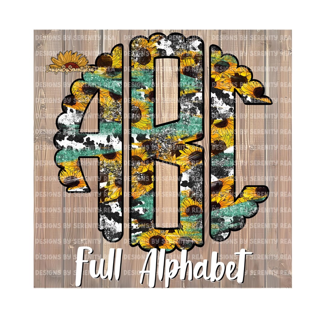 Sunflowers and Cow Print Monogram Set | Scalloped Monogram Set ...