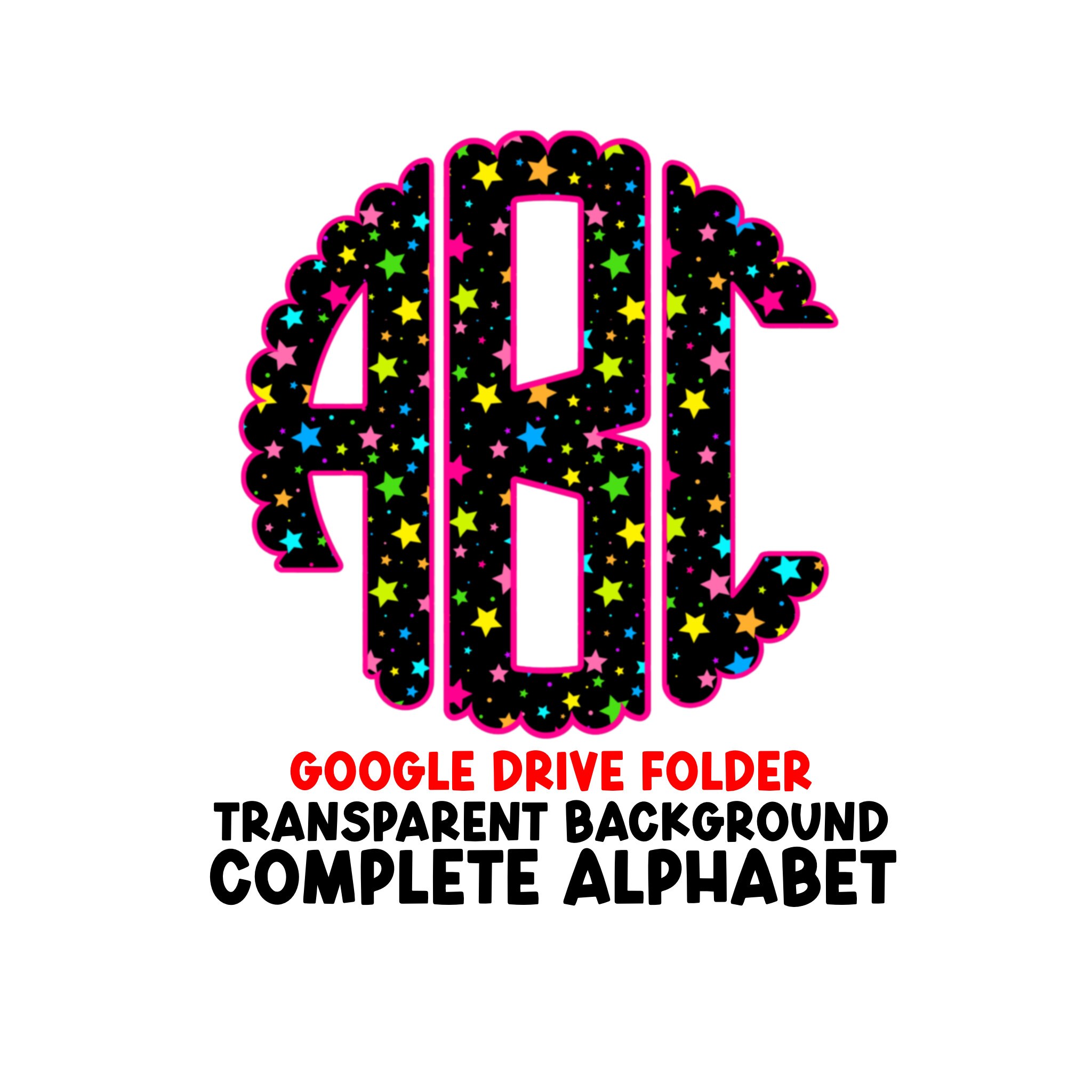 Neon Stars Monogram Scallop Monogram Alphabet Letters - Etsy