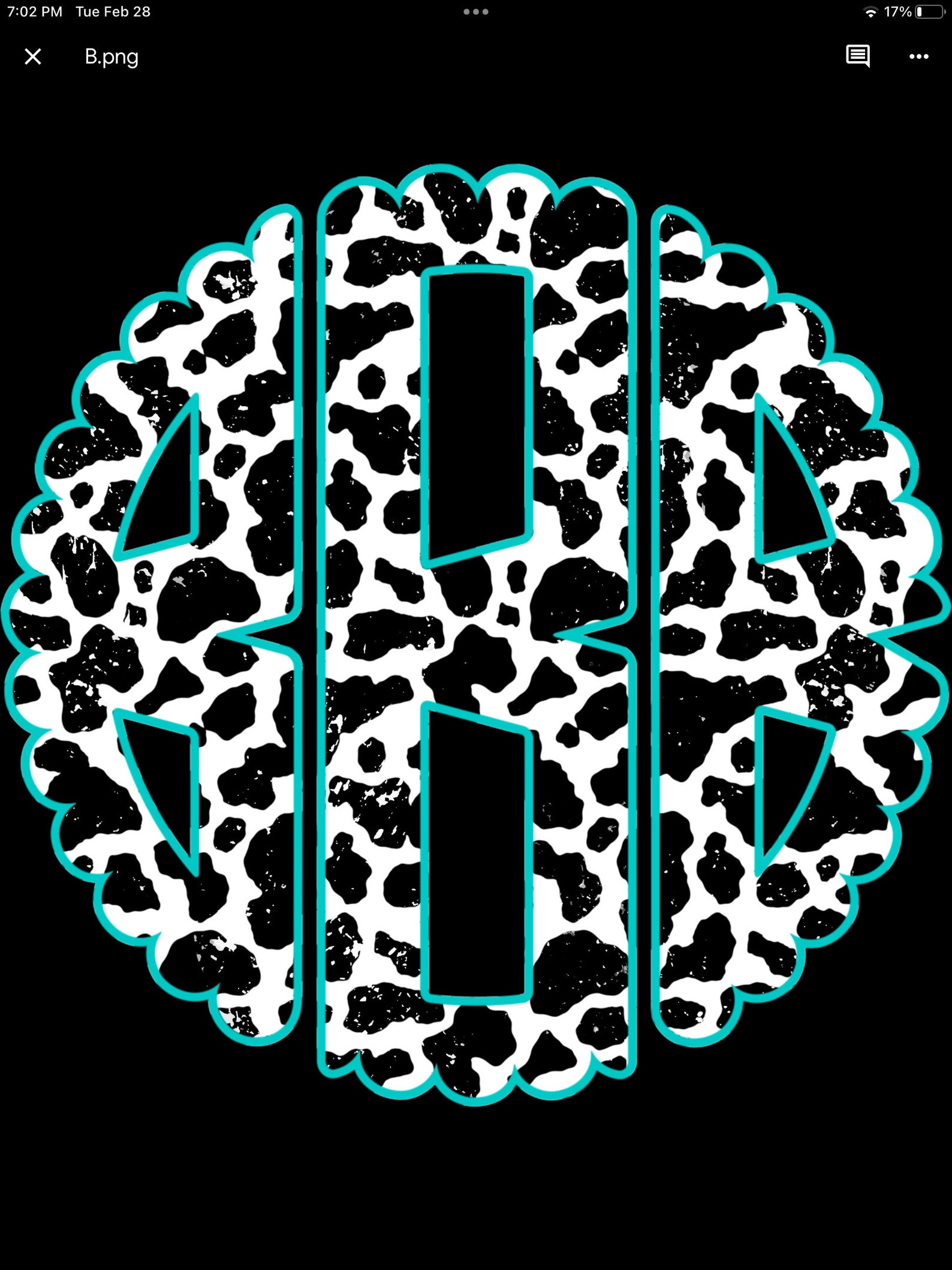 Teal Cow Print Scallop Monogram | Alphabet | Letters | Round Monogram ...