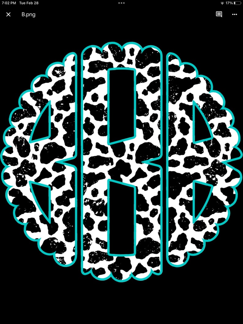 Teal Cow Print Scallop Monogram | Alphabet | Letters | Round Monogram ...
