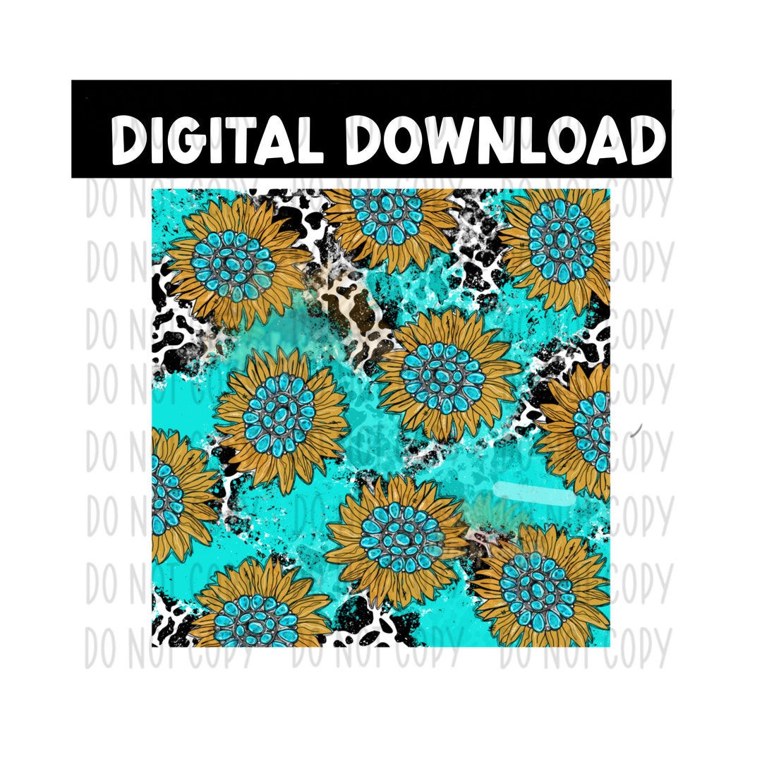 Sunflower Cow Print | Turquoise | Digital Paper | Digital Download ...