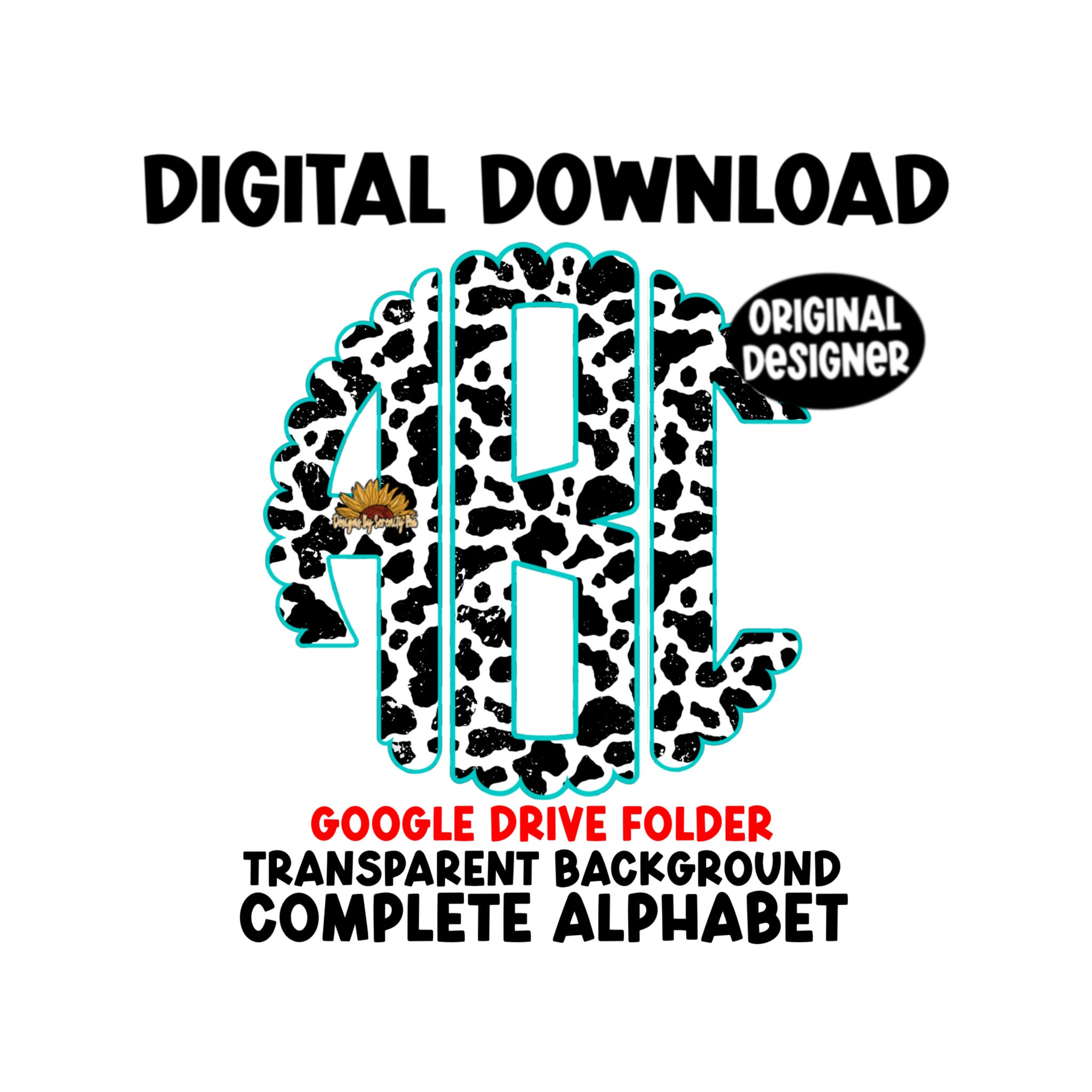 Teal Cow Print Scallop Monogram Alphabet Letters Round Monogram Google ...