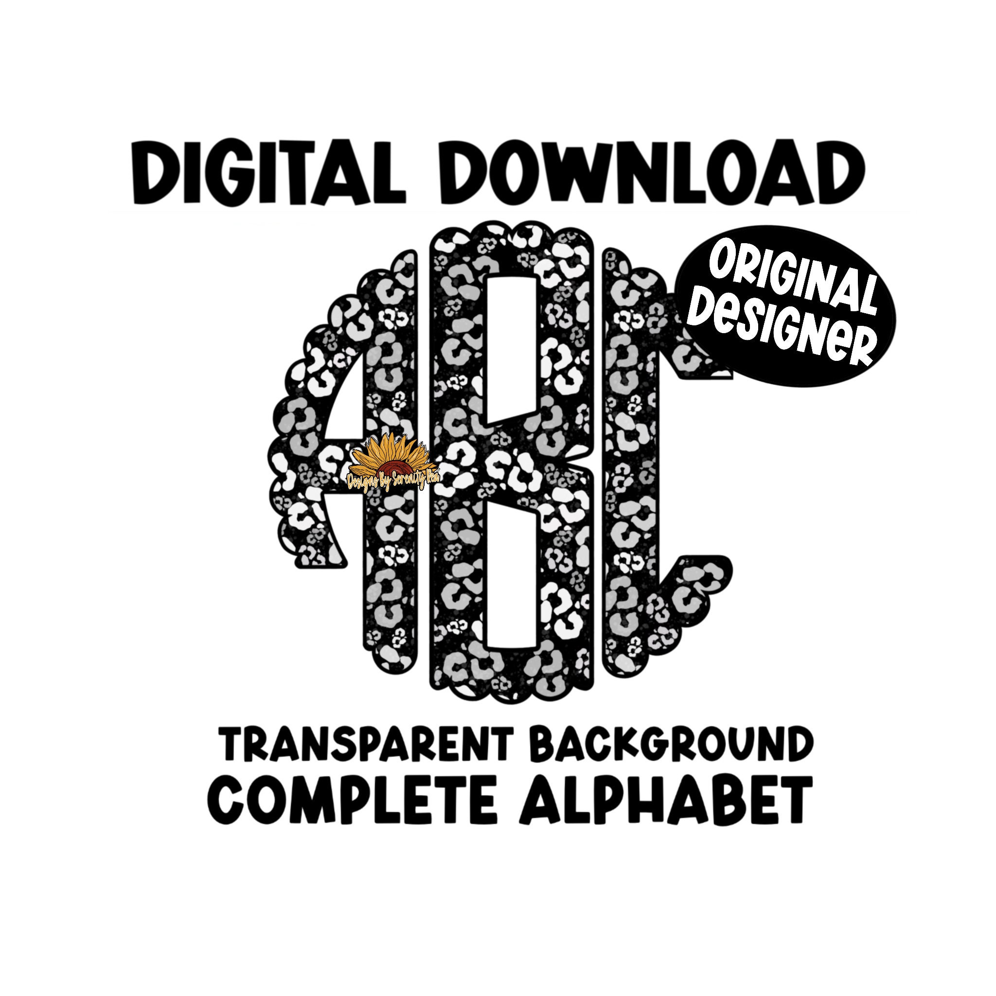 Black White Leopard Print Monogram Scallop Monogram Alphabet Letters ...