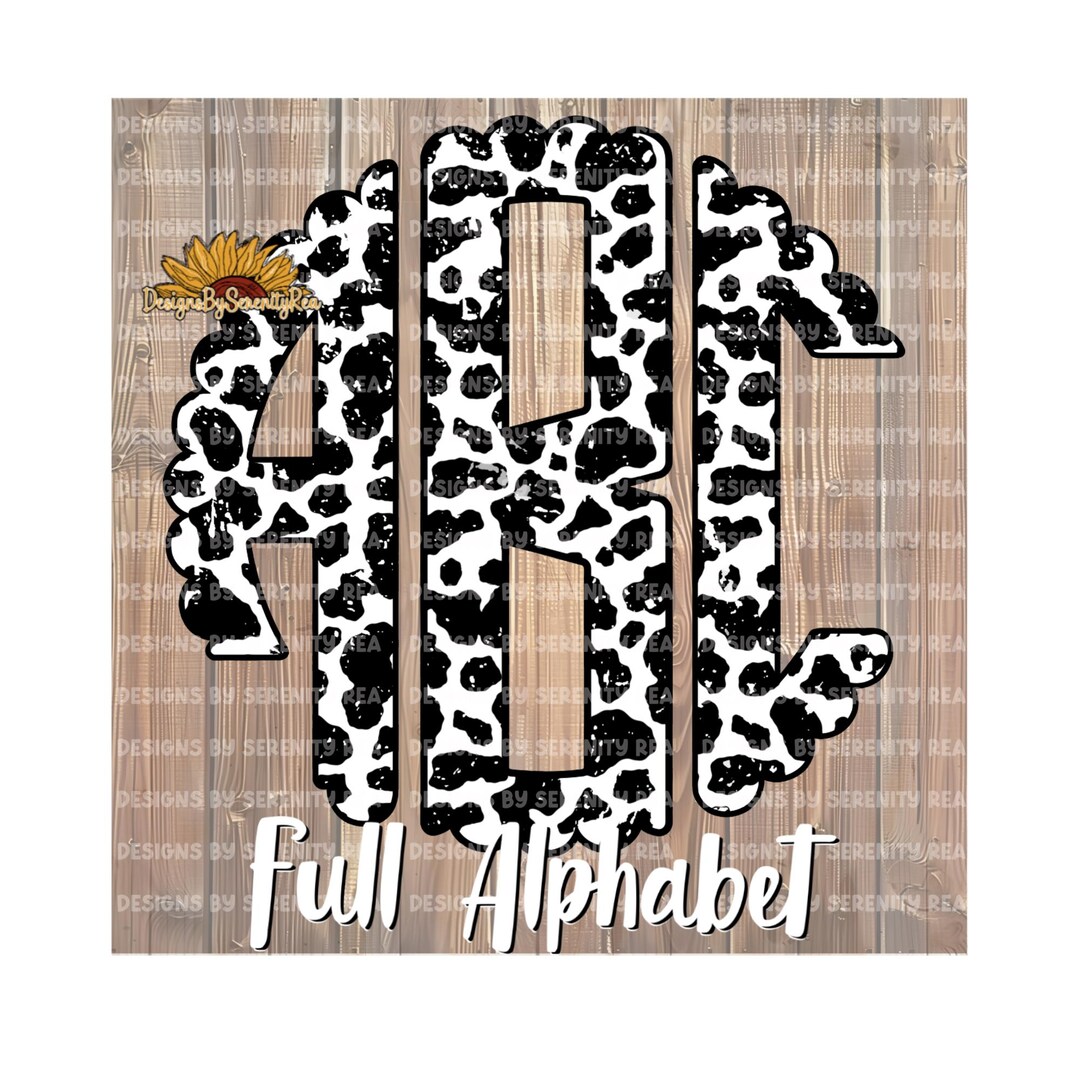 Black Cow Print Scallop Monogram | Alphabet | Letters | Round Monogram ...