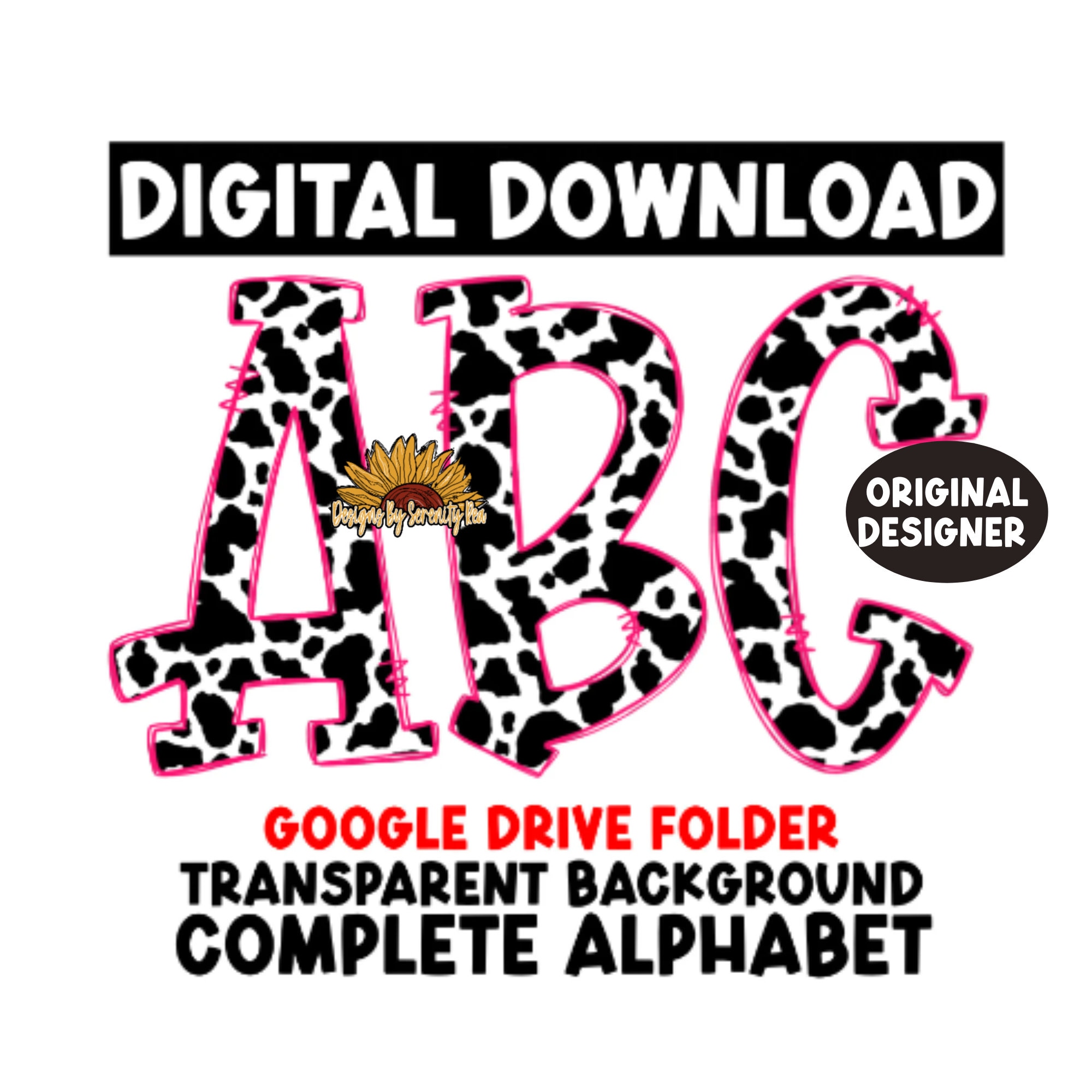 Pink Cow Print Alphabet Set | Doodle Letters | Clipart | PNG | A-Z ...