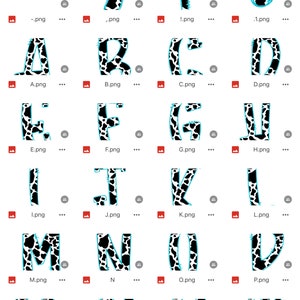 Teal Cow Print Alphabet Set | Doodle Letters | Clipart | PNG - Etsy