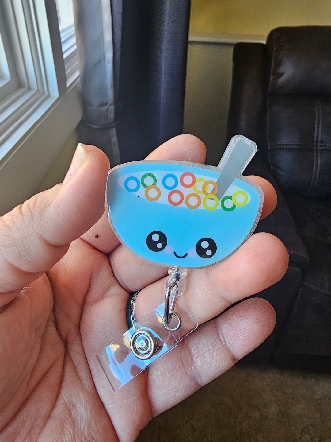 Cute Cereal Kawaii Face Badge Reel | Teacher Badge Reel | Glitter Badge ...