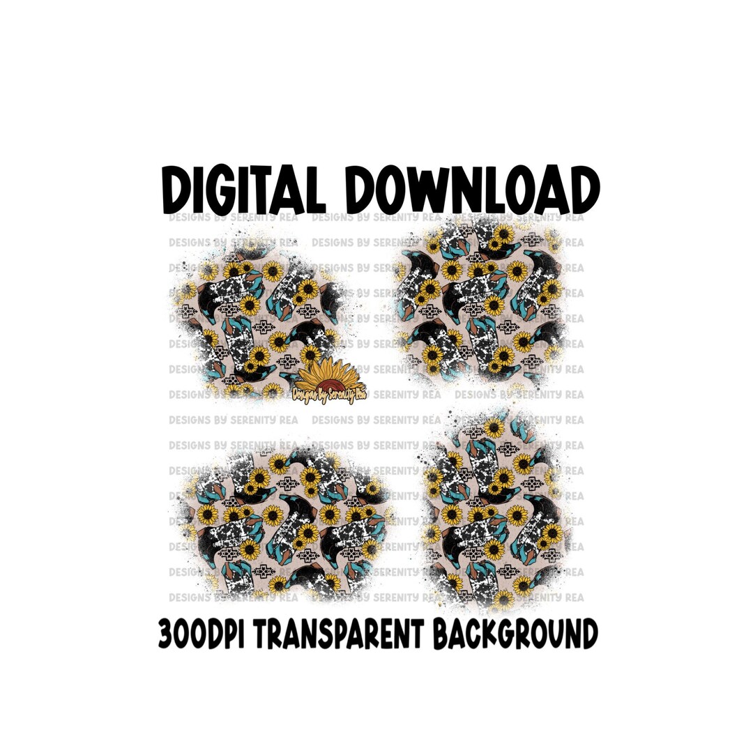 Cowboy Boots & Sunflowers Bleach Splatter Background | PNG | Patches ...