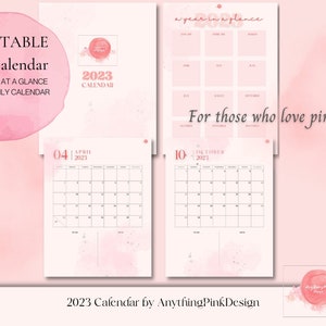 2023 Year at a Glance Pink Calendar - Etsy