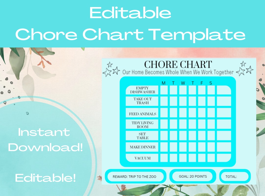 Printable Editable Chore Chart Template | Simple Chore Tracker Template ...