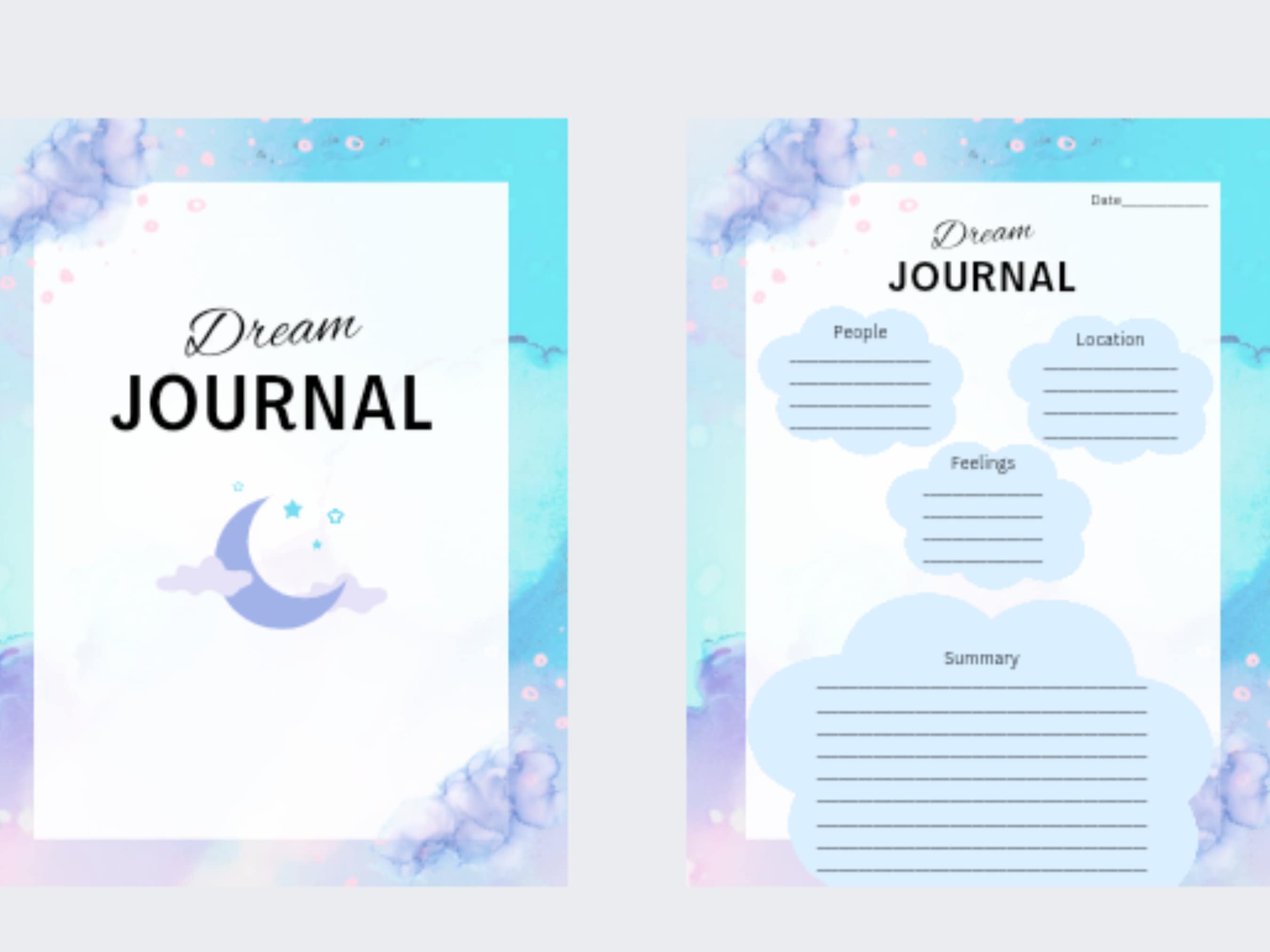 PDF Printable Dream Journal | Printable Dream Diary | Dream Tracker ...