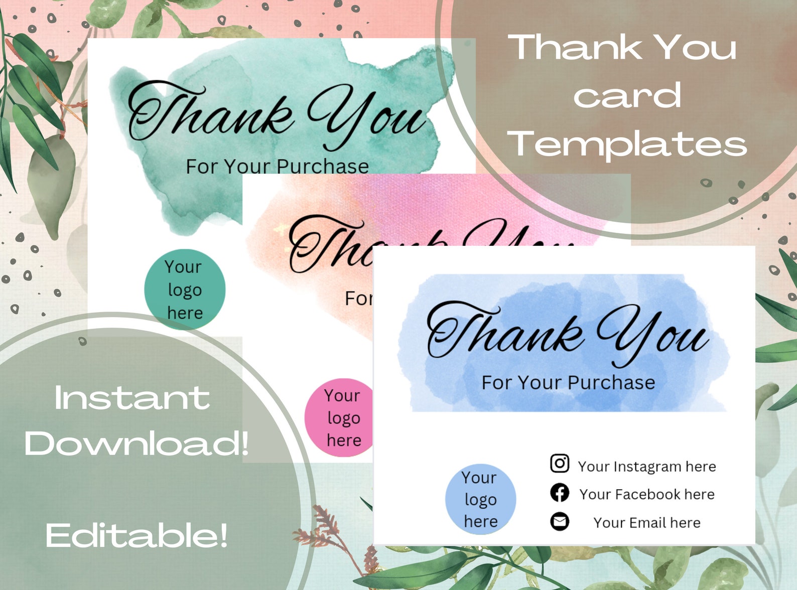 Printable Editable Thank You Card Templates | Simple Thank You Card ...