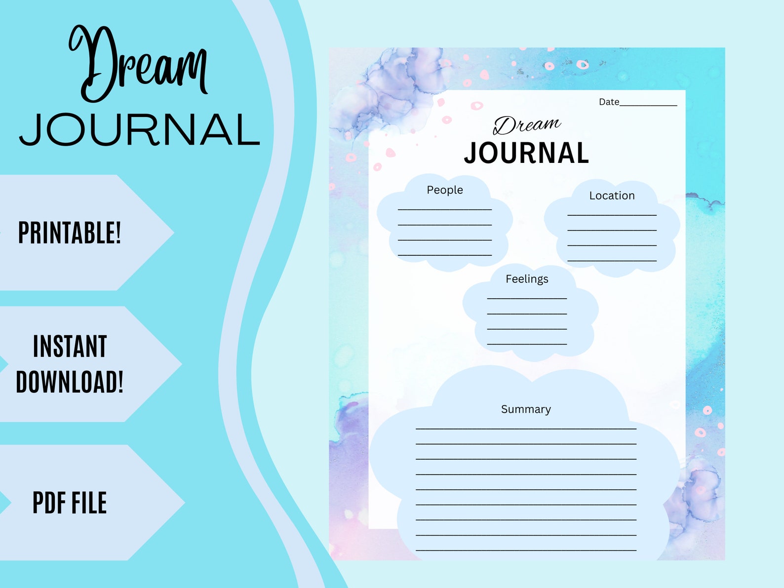 PDF Printable Dream Journal | Printable Dream Diary | Dream Tracker ...