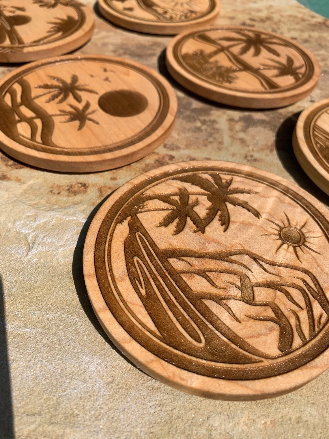Beach Scenery Solid Wood Coasters - Etsy