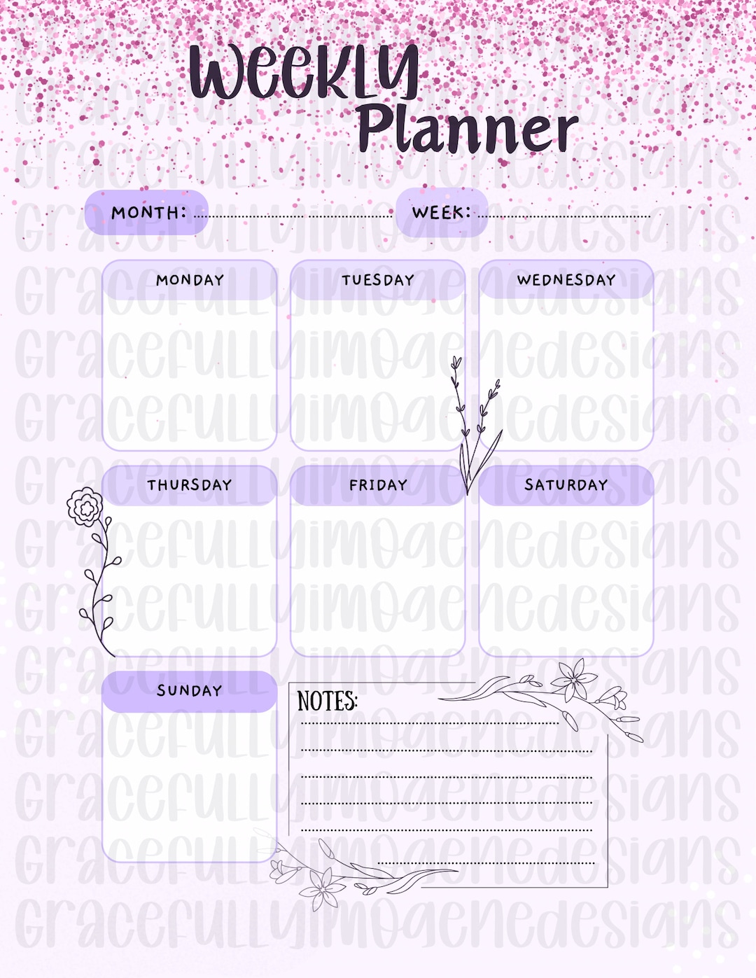Weekly Planner, Lavender, Goodnotes, Digital Download, Png File ...