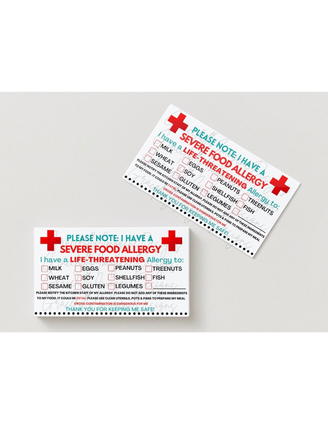 Food Allergy Alert Card, Digital Download, Printable, Food Allergy ...