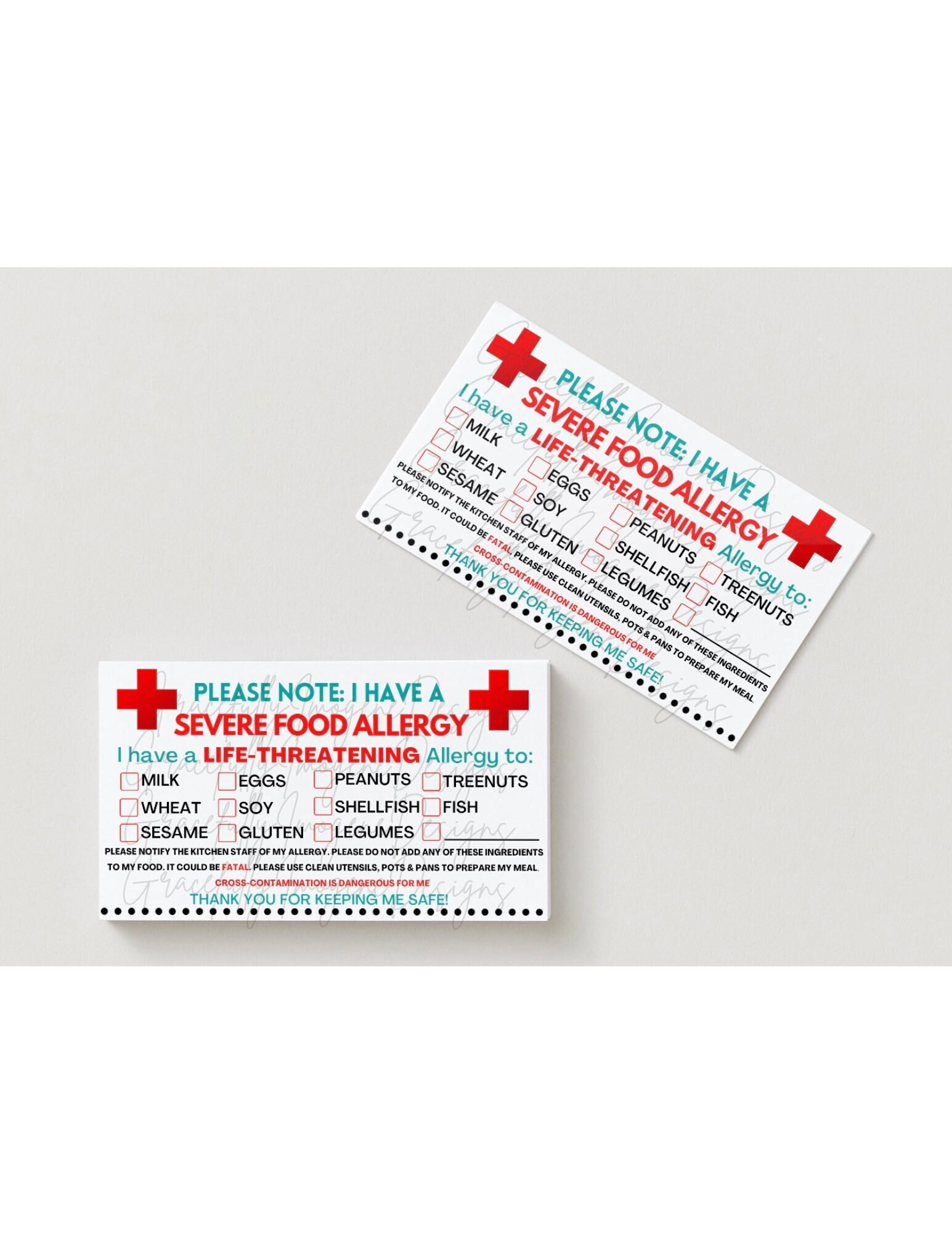 Food Allergy Alert Card, Digital Download, Printable, Food Allergy ...